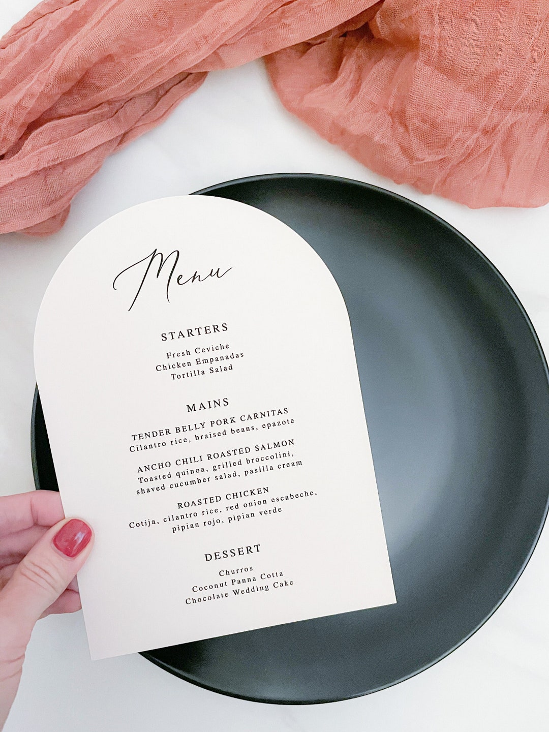 Modern Arch Wedding Menu Template, Printable Boho Minimalist Dinner ...
