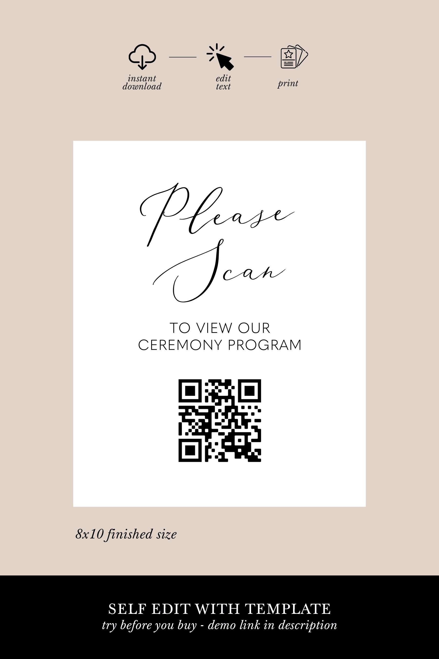 Paperless Wedding Program QR Code Wedding Sign Scannable - Etsy UK