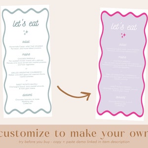 Whimsical Wave Menu Template, Funky Blue Retro Wedding Menus, Printable ...