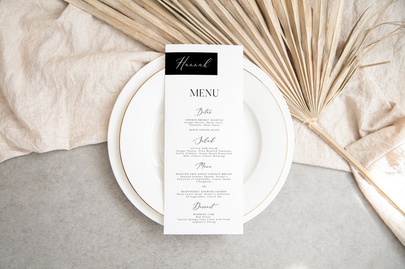 All in One Wedding Menu With Name Card, Printable Romantic Dinner Menu ...