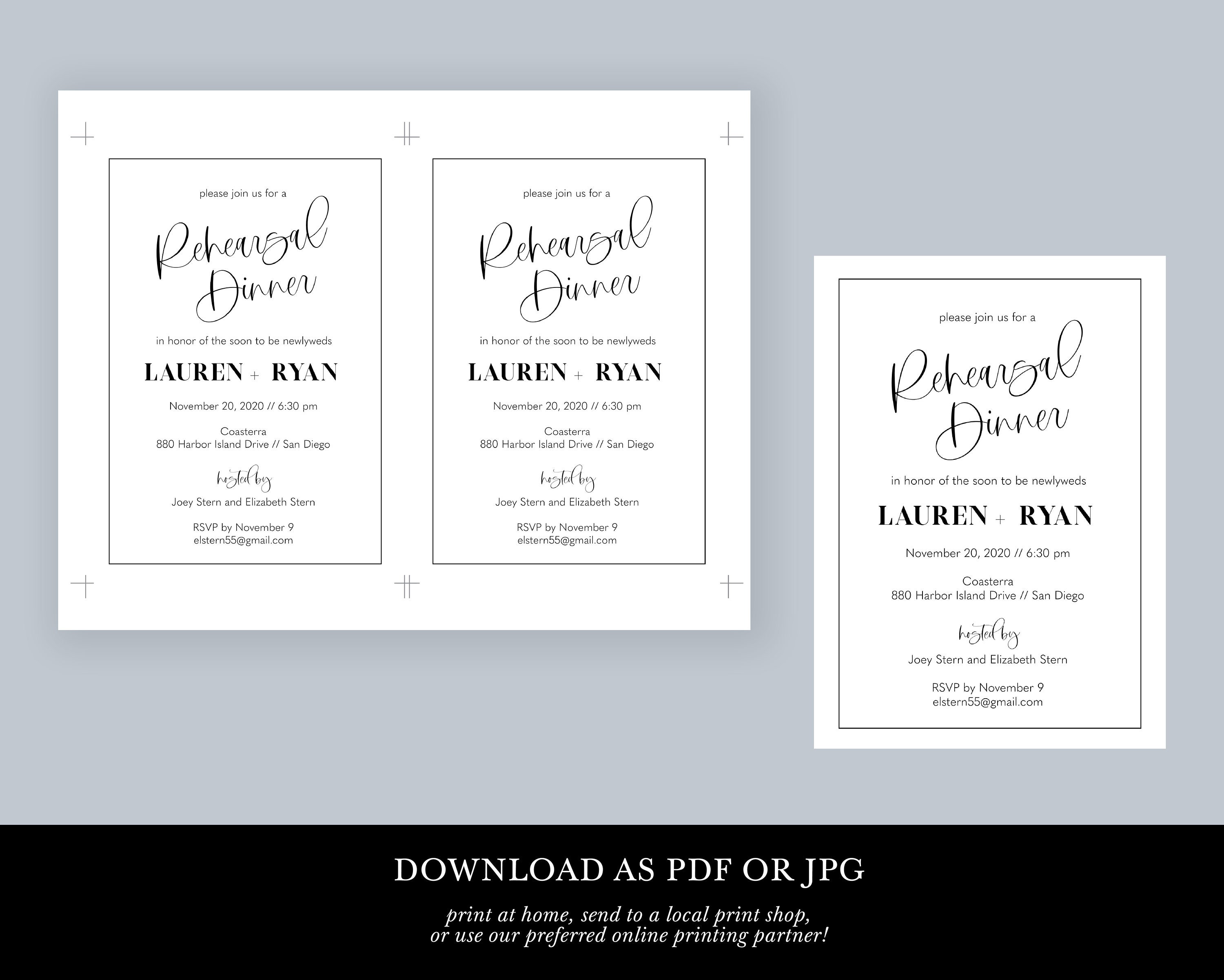 Printable Rehearsal Dinner Invitation Template Minimalist the - Etsy