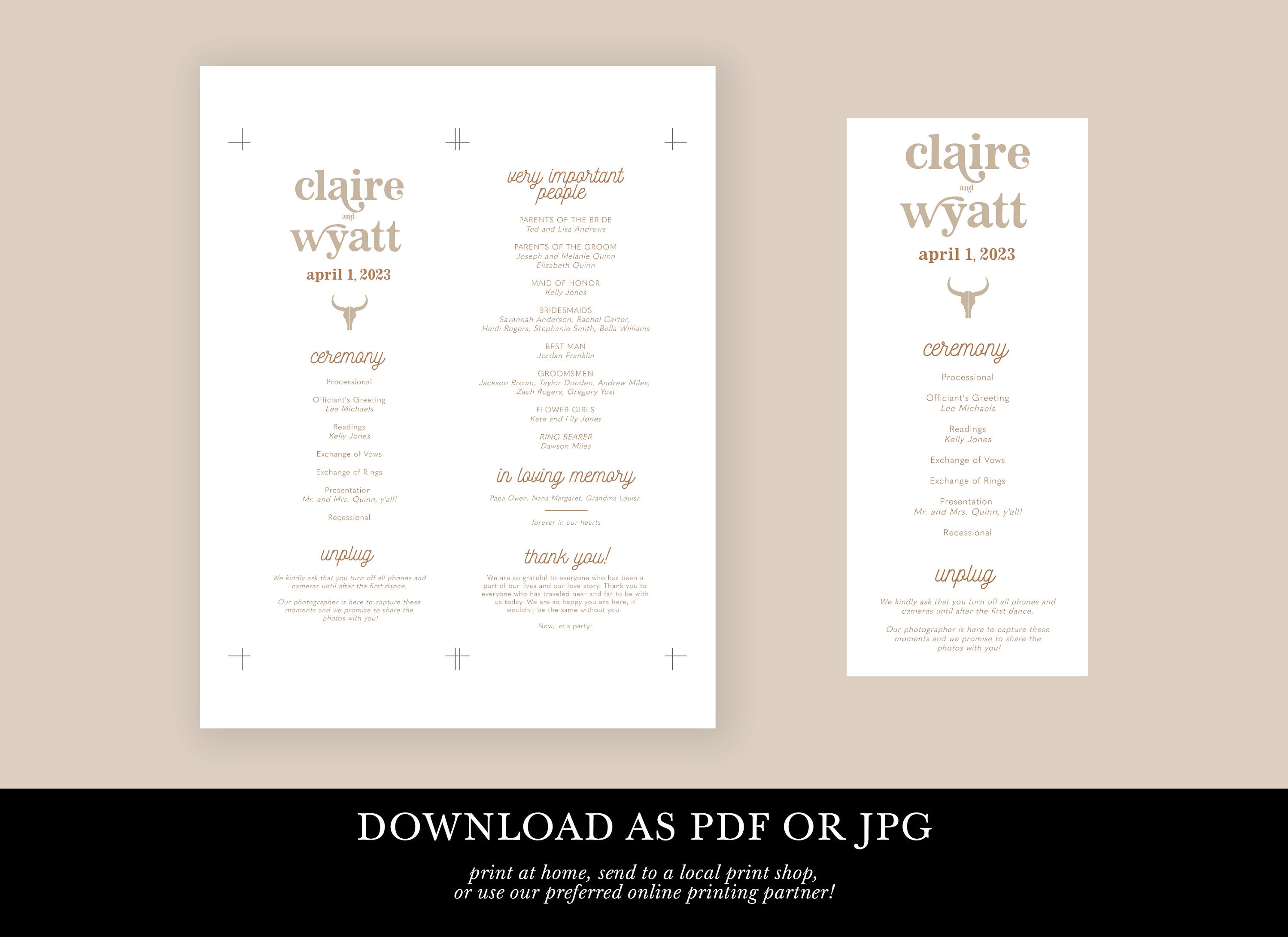 Cowboy Wedding Program Template Printable Western Ceremony - Etsy