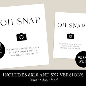 Printable Oh Snap Sign Wedding Disposable Camera Signs | Etsy