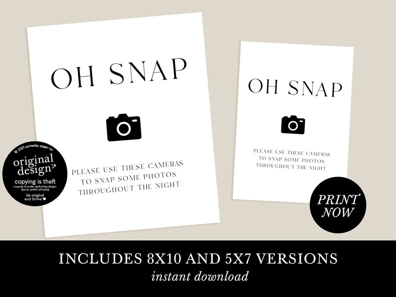 Printable Oh Snap Sign Wedding Disposable Camera Signs | Etsy