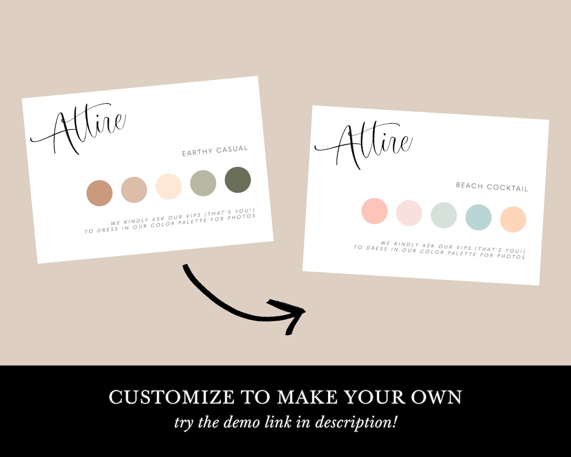 Wedding Attire Card Template With Color Palette Guest Dress - Etsy