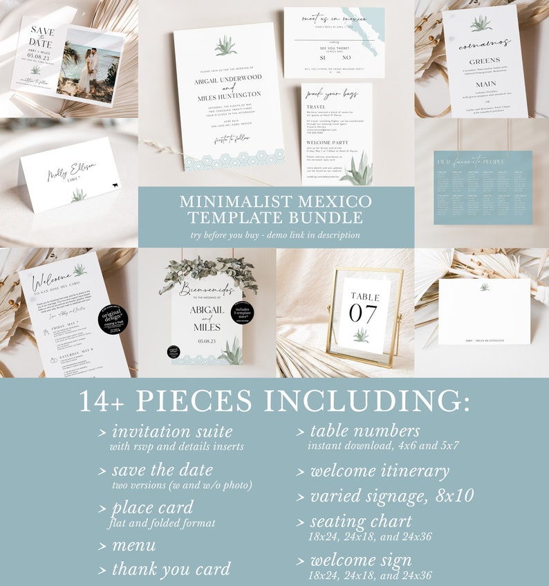 Agave Wedding Invitation Bundle Acre Baja Save the Date | Etsy