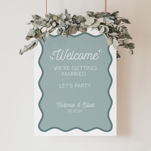 Retro Wedding Welcome Sign, Printable Wavy Welcome Sign Template, Retro ...
