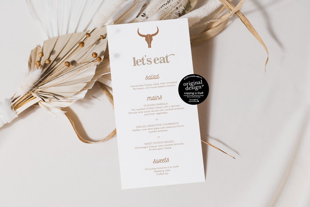 Western Wedding Menu, Printable Longhorn Menu Template, Boho Rustic ...