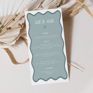 Wavy Menu Template, Printable Dusty Blue Slim Wedding Menu ...