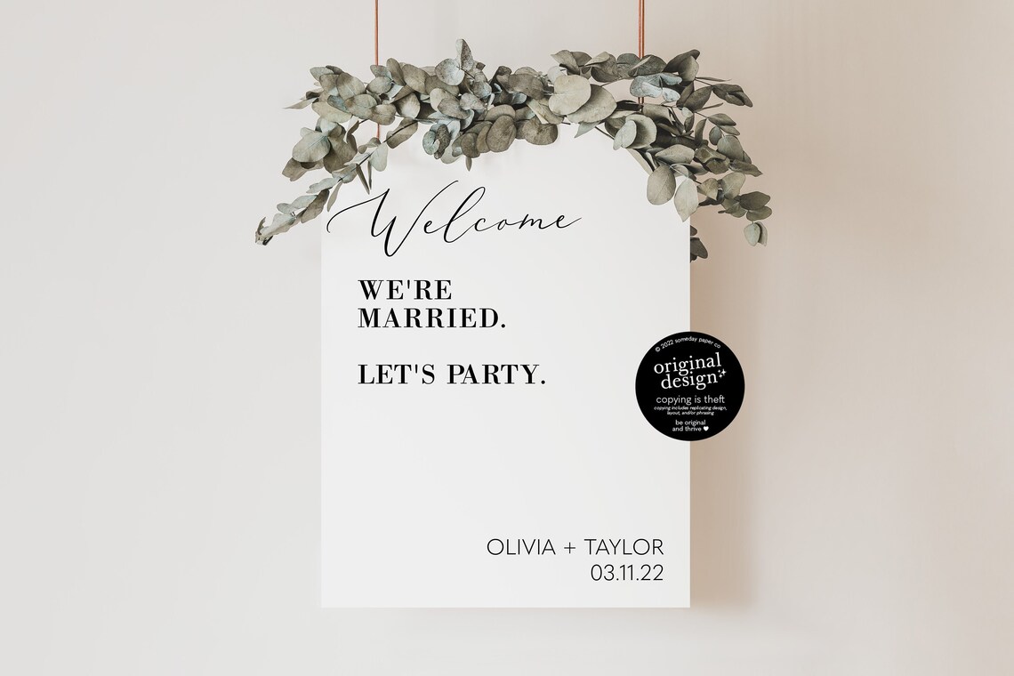 Wedding Welcome Sign Template, We're Married Let's Party, Funny ...