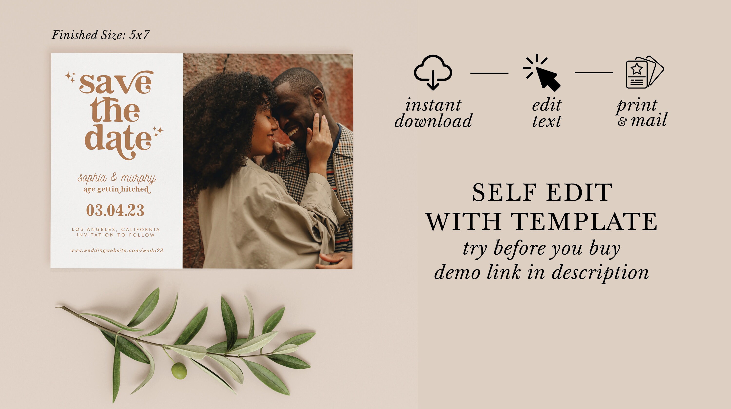 Printable Retro Save the Date With Photo Boho Save Our Date - Etsy Canada