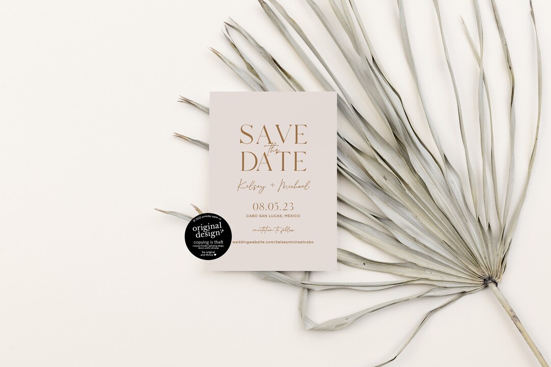 Simple Boho Save the Dates, Editable Blush and Copper Save Our Date ...