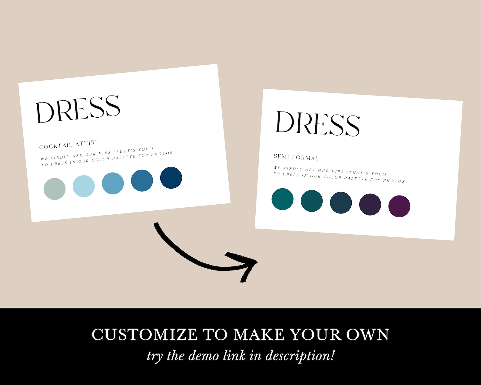Wedding Color Palette Dress Code Card Template, Attire Moodboard for ...