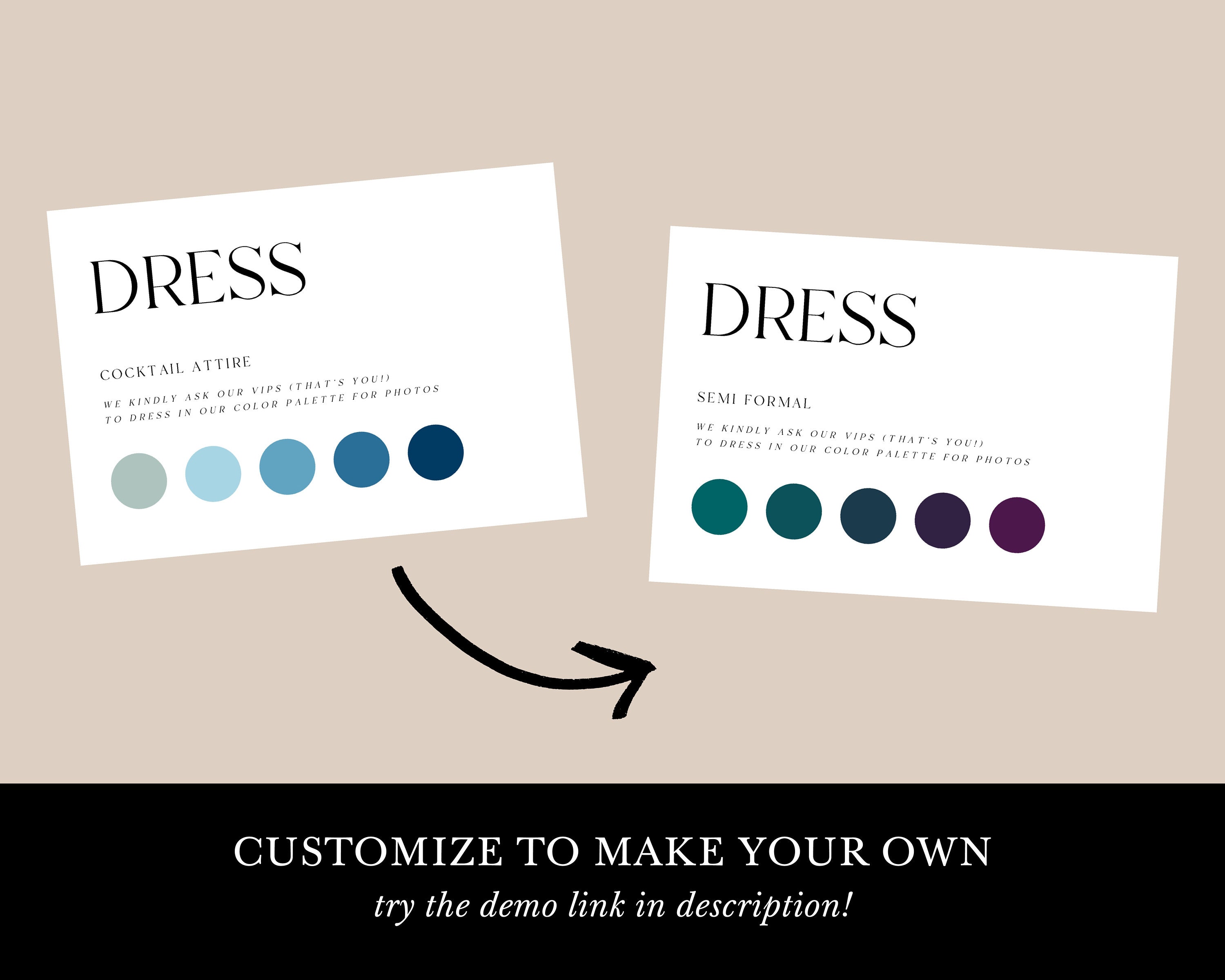 Wedding Color Palette Dress Code Card Template, Attire Moodboard for ...