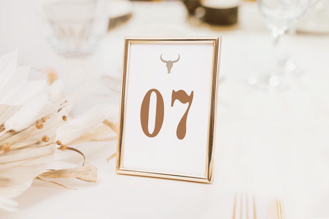 Printable Western Wedding Table Numbers, Longhorn Table Number Cards ...