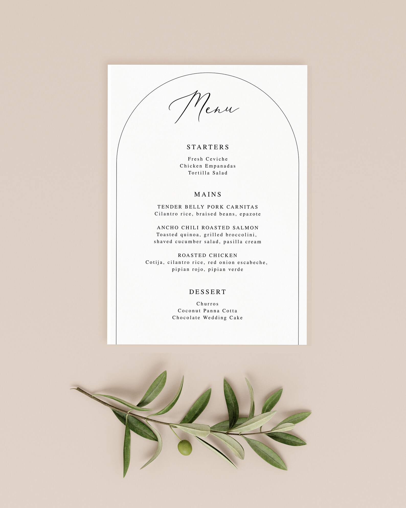 Modern Arch Wedding Menu Template, Printable Boho Minimalist Dinner ...