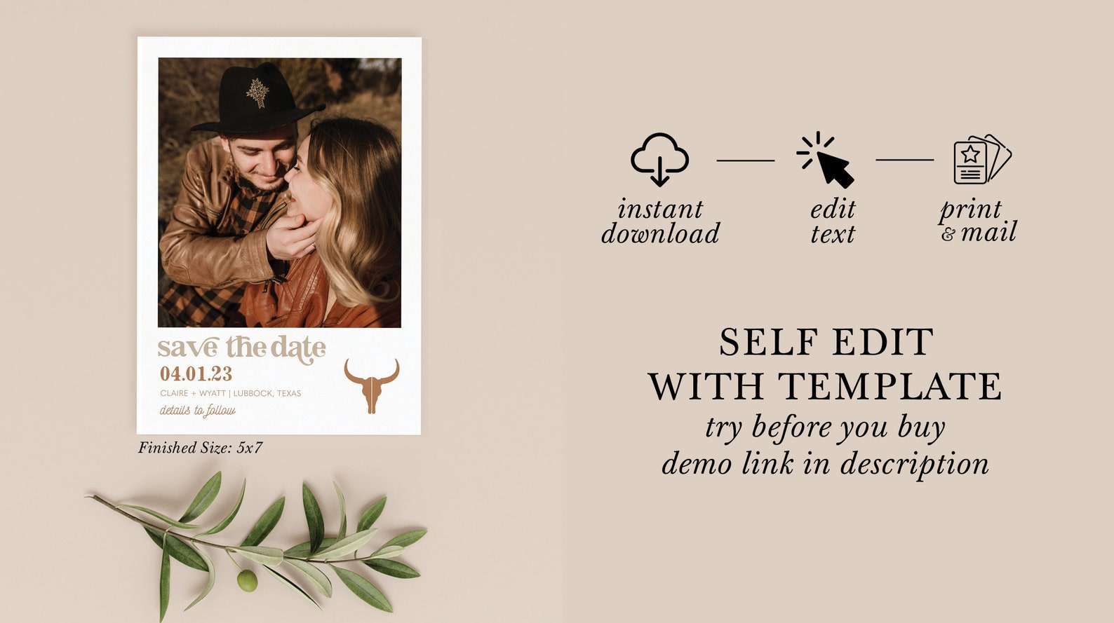 Western Save the Date Template, Printable Longhorn Save Our Date, Boho ...