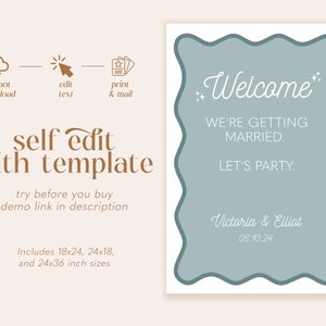 Retro Wedding Welcome Sign, Printable Wavy Welcome Sign Template, Retro ...