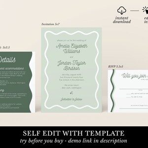 Wavy Pocket Wedding Invitation DIY Kit, Printable Modern Wave Invite ...
