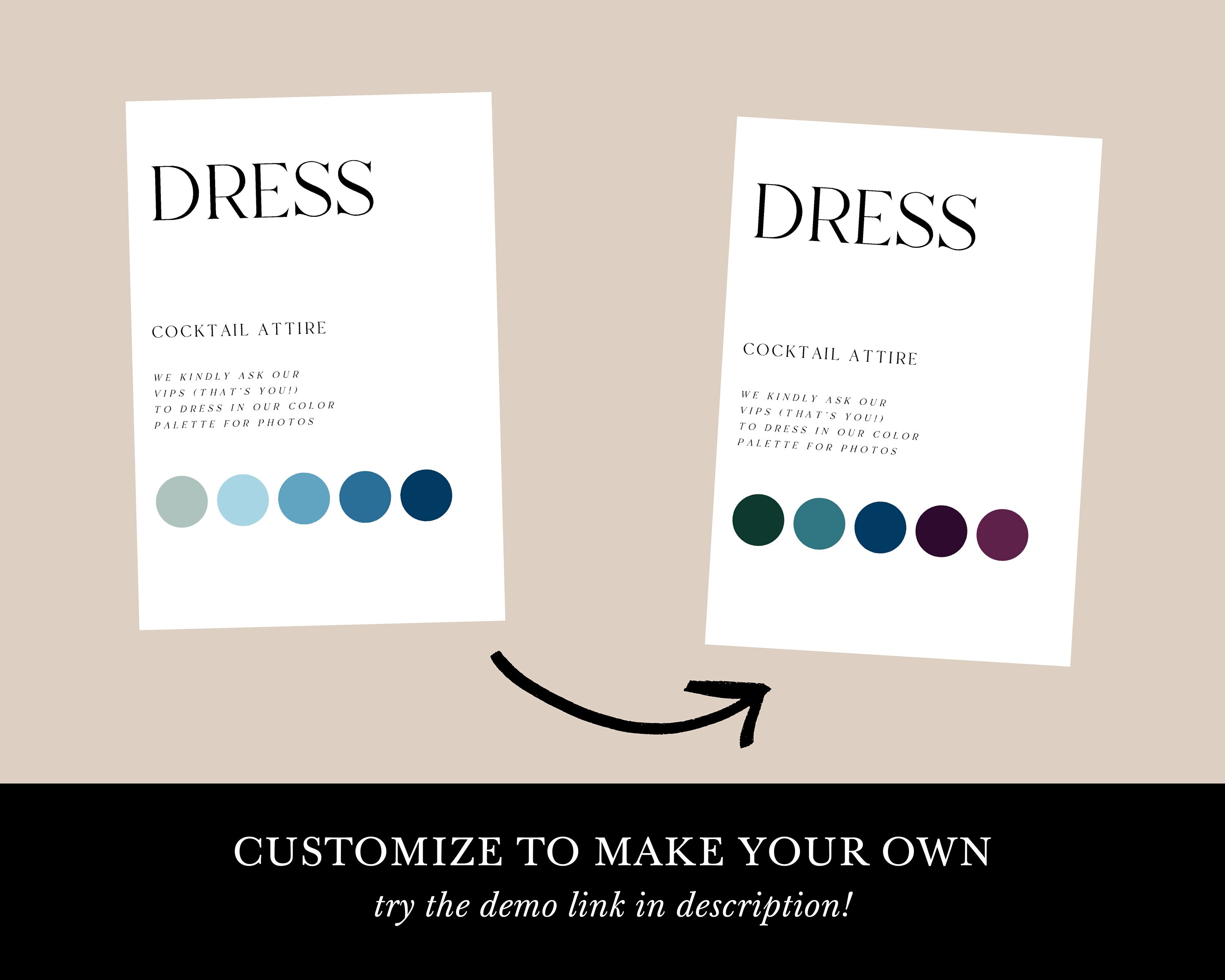 Wedding Attire Card Template With Color Palette Guest Dress - Etsy