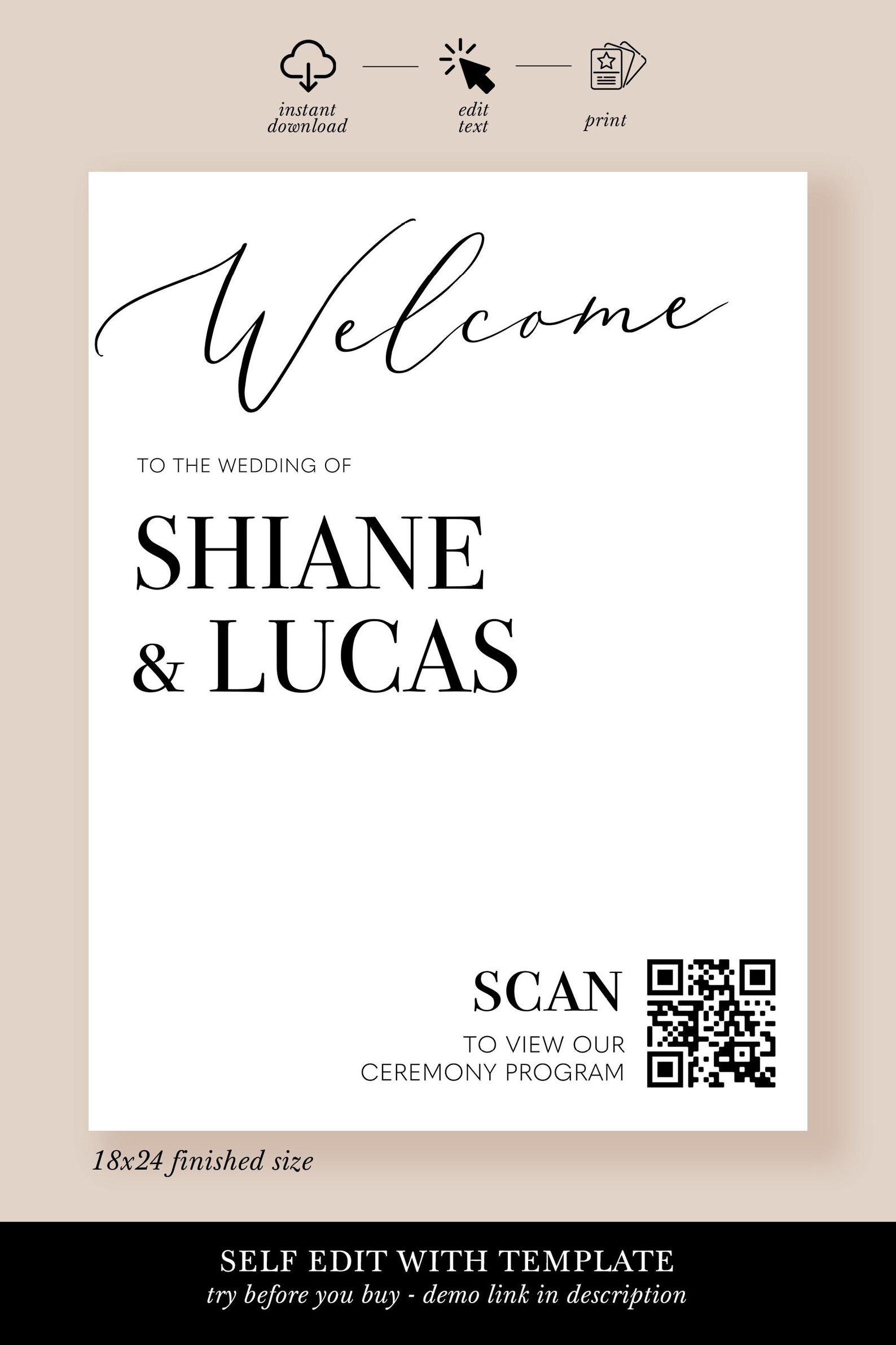 Wedding QR Code Welcome Sign Scan for Wedding Program Large | Etsy