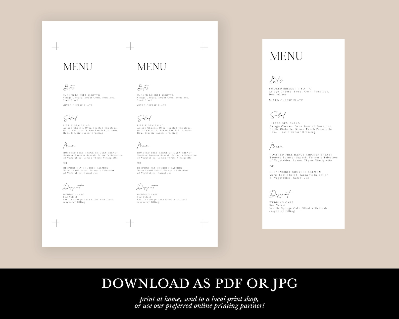 Minimalist Menu Template Printable Modern Wedding Menu Four - Etsy