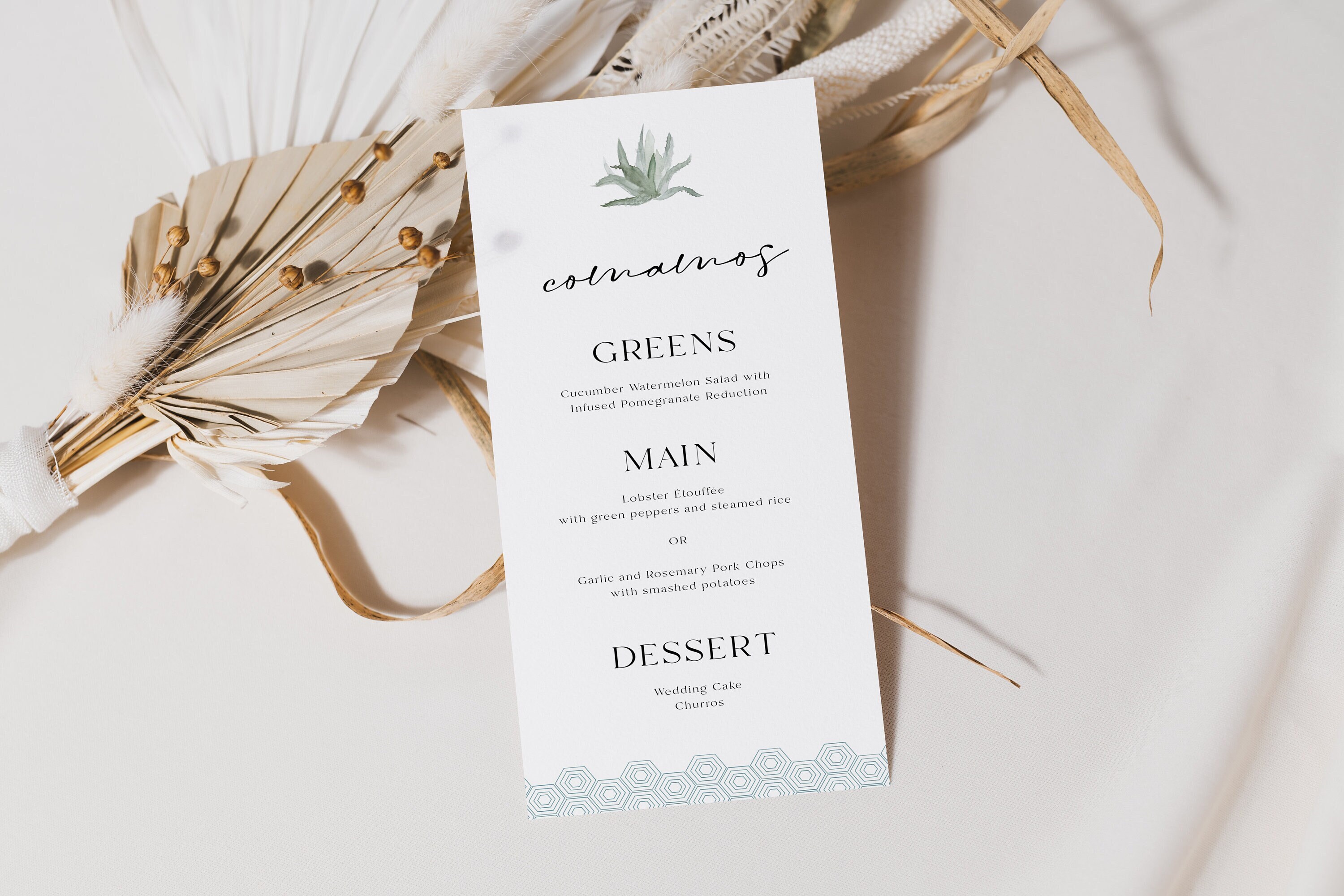 Agave menu template printable Mexican dinner menu succulent | Etsy