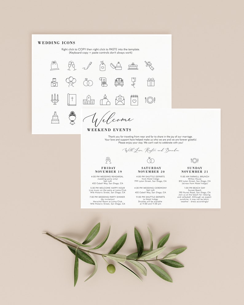 Wedding Weekend Events Card Printable Wedding Timeline - Etsy