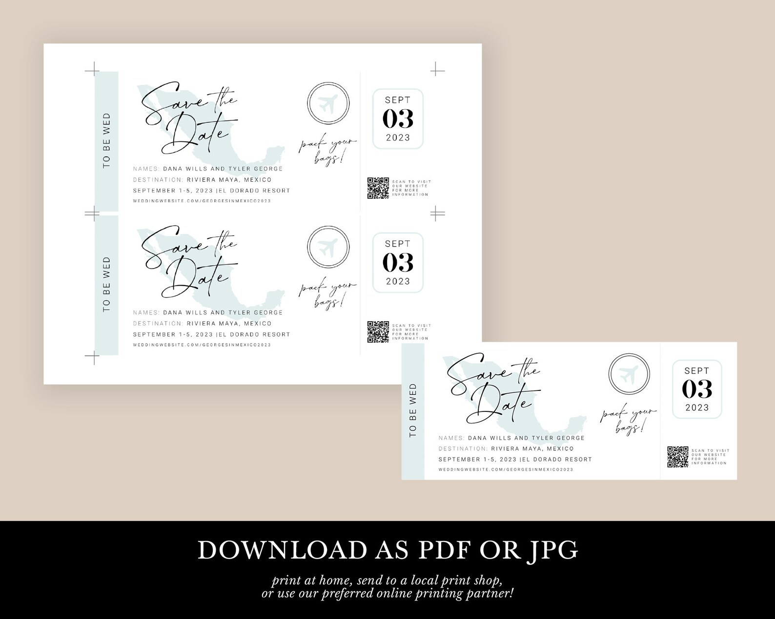 Mexico Save the Date Template, Printable Boarding Pass Invitation ...
