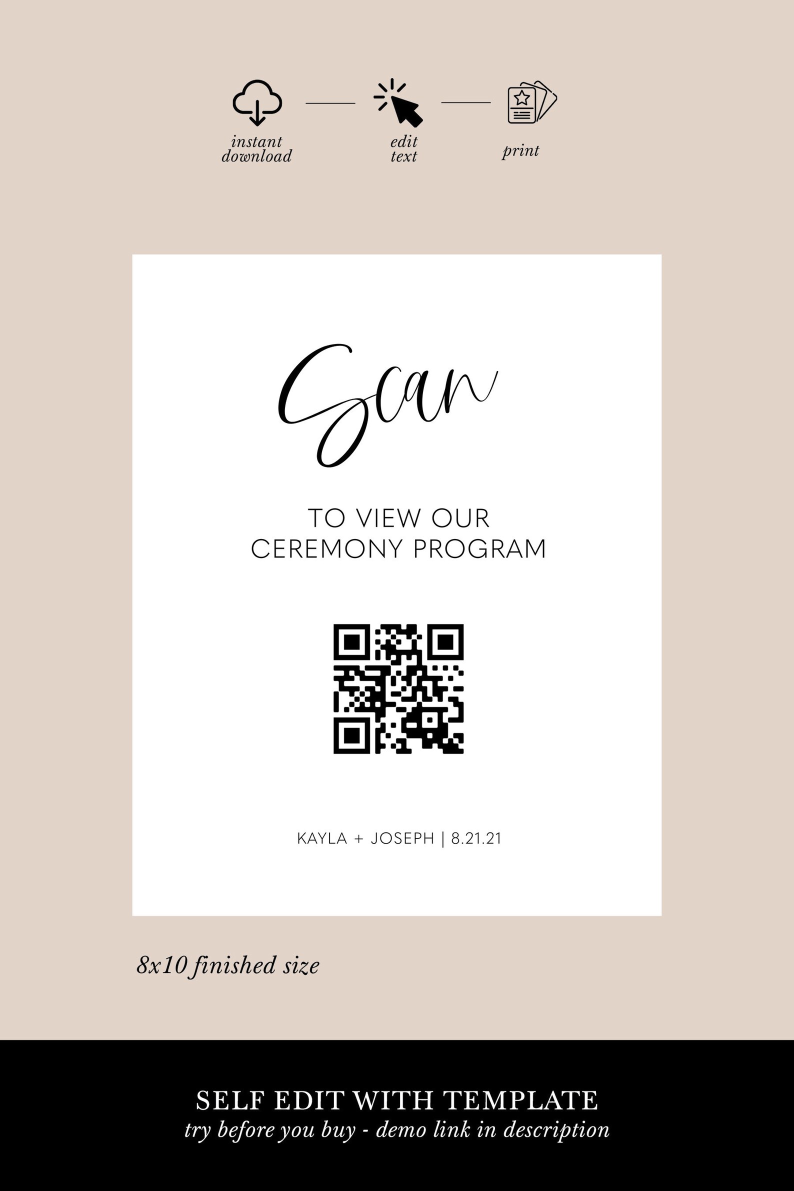 QR Code Sign for Wedding Program Scan for Digital Ceremony - Etsy