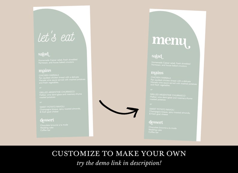 Retro Arch Menu Template Sage Wedding Printable Menus Boho - Etsy