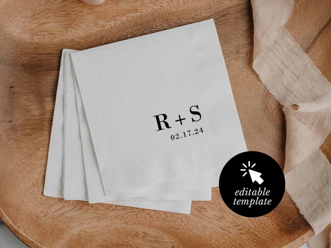 Modern Monogram Printable Napkin Template, Minimalist Wedding Initials ...