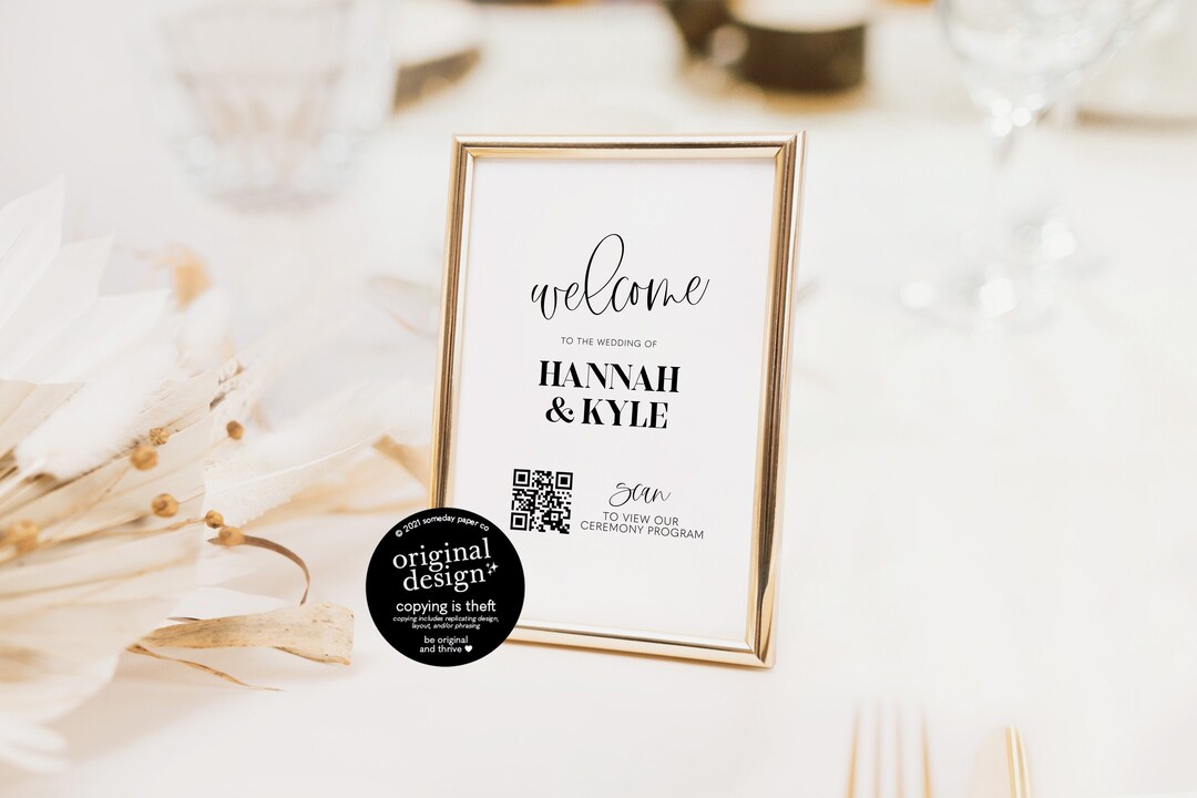 Wedding QR Code Sign, Printable Ceremony Welcome Sign 8x10, Digital ...