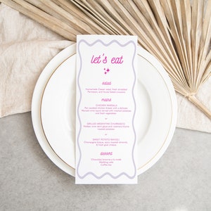 Bright Colorful Retro Menu Template, Printable Pink and Purple Wavy ...