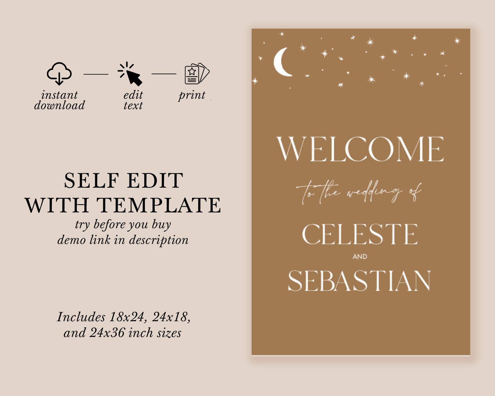 Celestial Wedding Welcome Sign, Moon and Stars Reception Sign Template ...