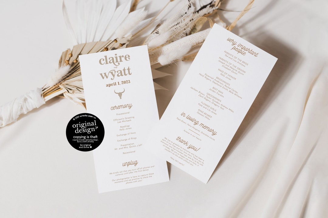 Cowboy Wedding Program Template, Printable Western Ceremony Program ...