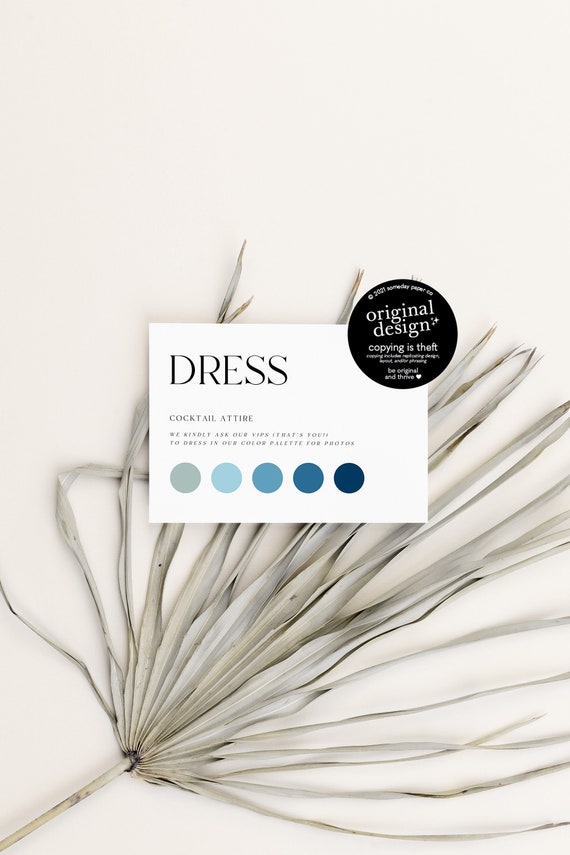 Wedding Color Palette Dress Code Card Template Attire - Etsy