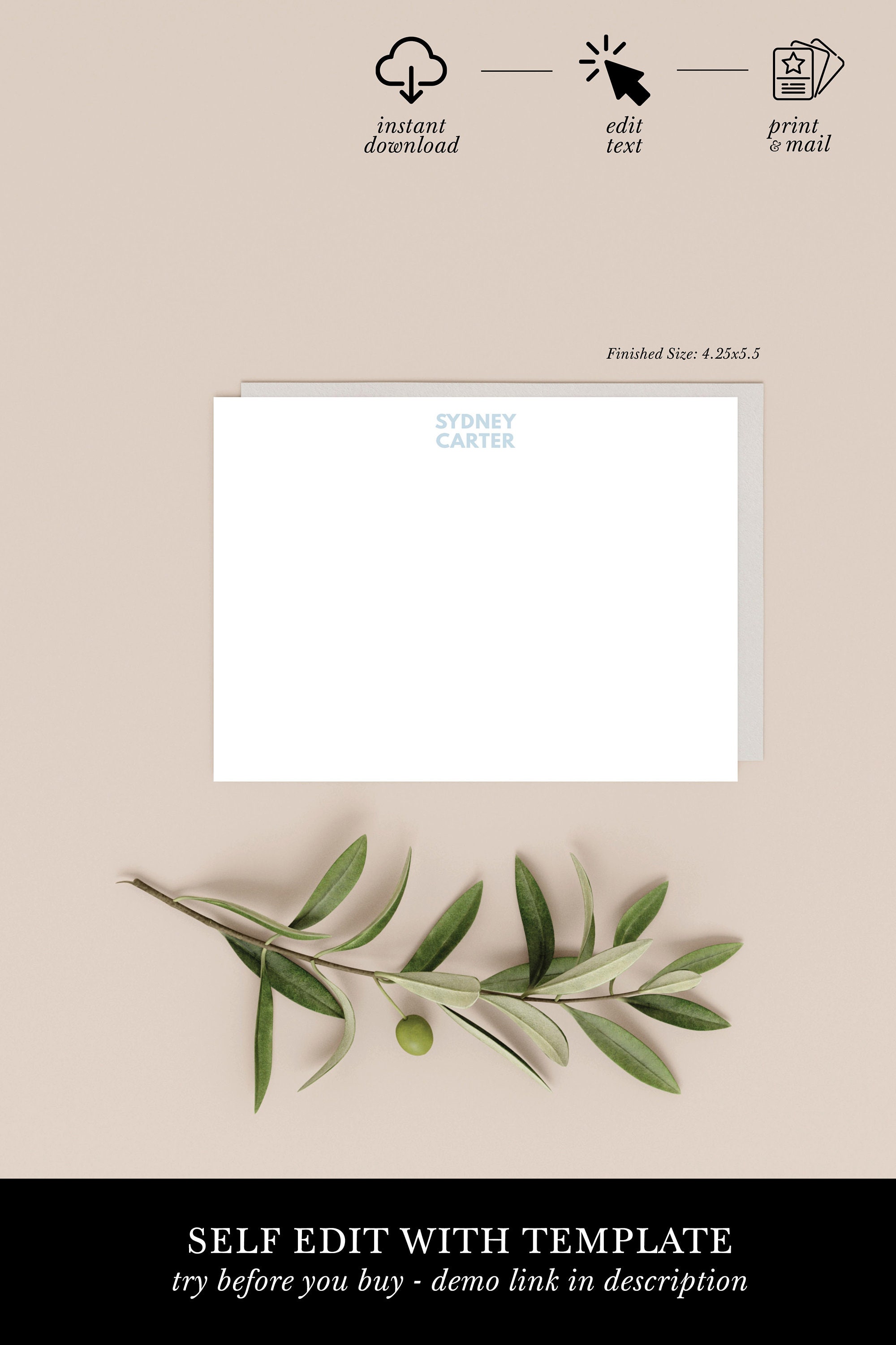 Printable Modern Notecard Simple Note Card Template Custom - Etsy