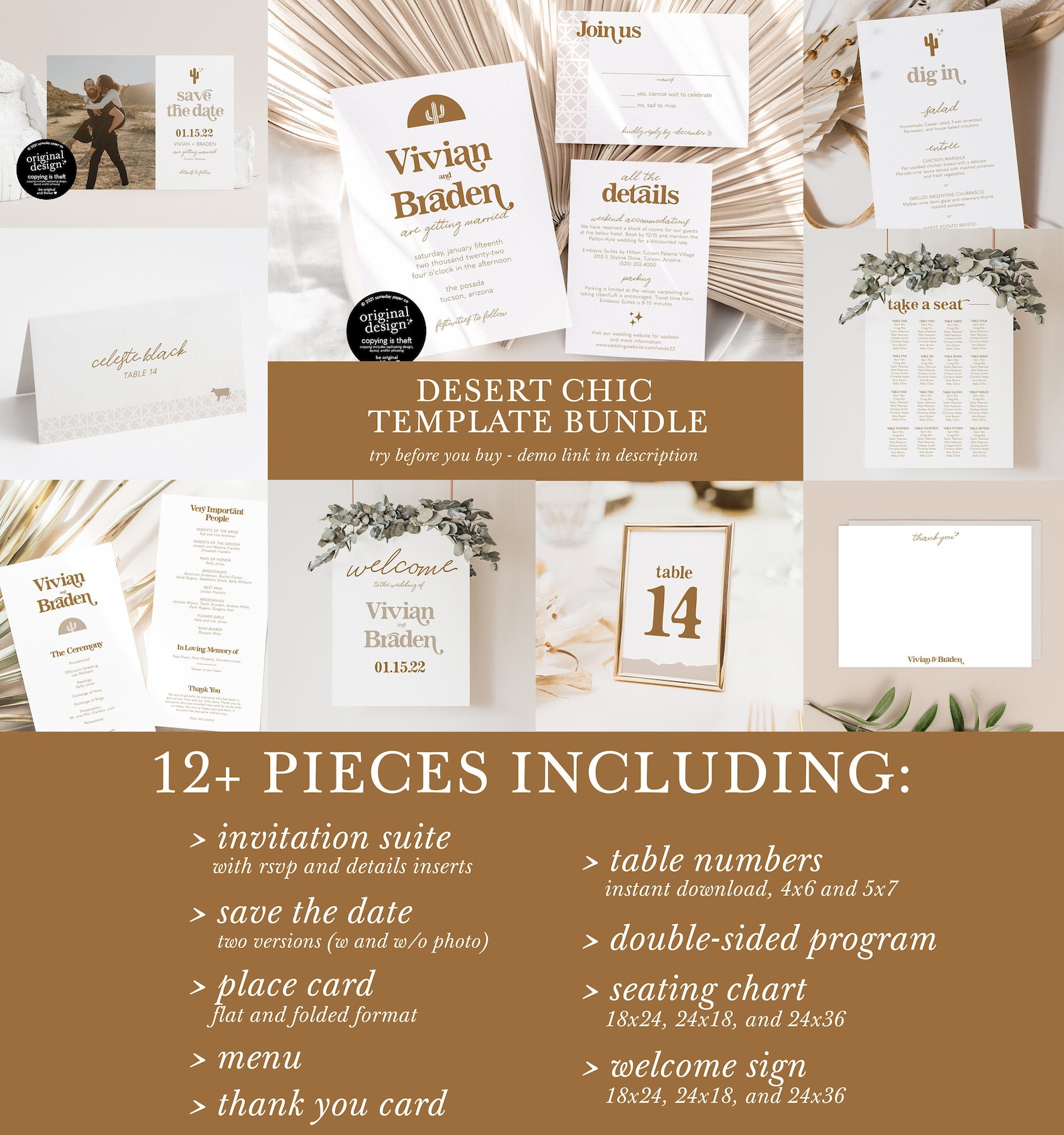 Desert Chic Wedding Invitation Bundle, Cactus Save the Date, Printable ...