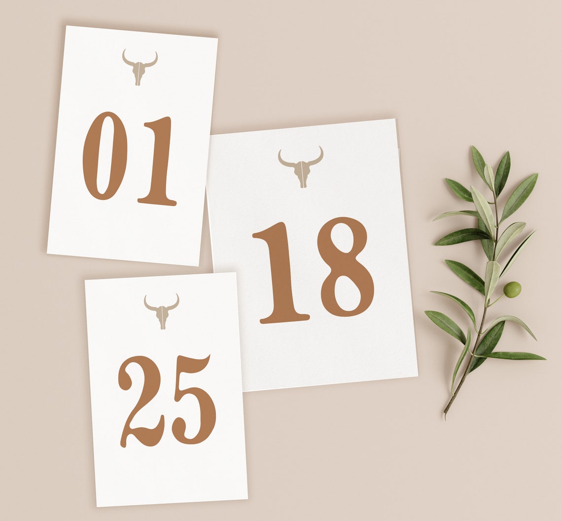 Printable Western Wedding Table Numbers Longhorn Table Number | Etsy