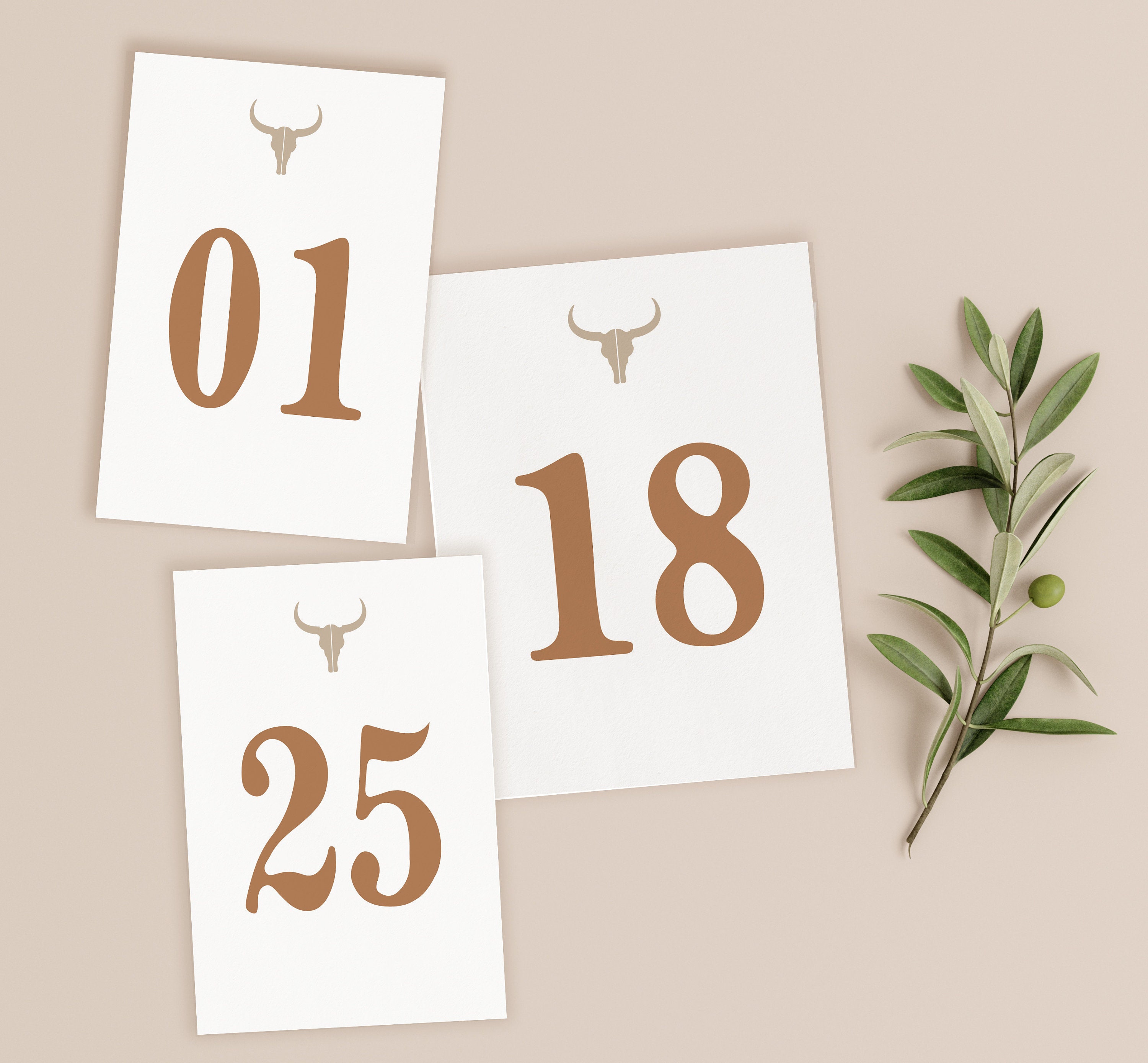 Printable Western Wedding Table Numbers, Longhorn Table Number Cards ...