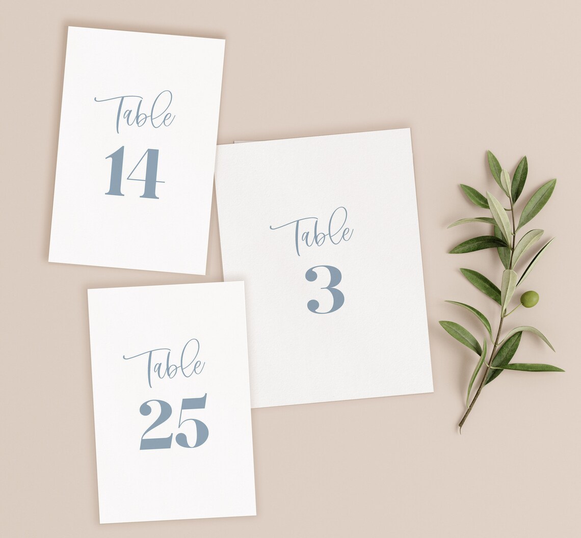 Dusty Blue Table Numbers Modern Wedding Table Numbers Instant | Etsy