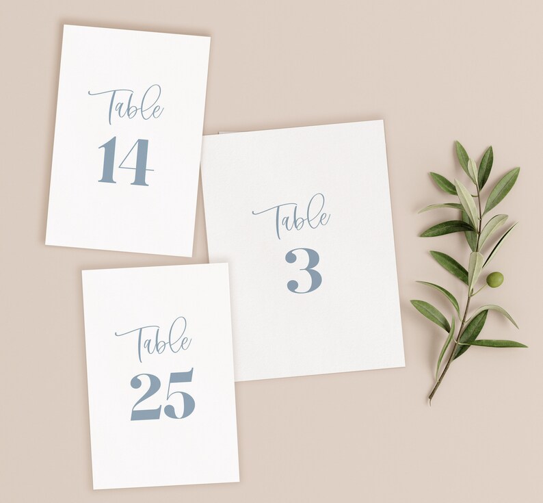 Dusty Blue Table Numbers, Modern Wedding Table Numbers Instant Download ...