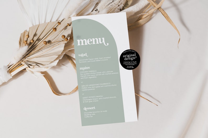 Retro Arch Menu Template Sage Wedding Printable Menus Boho - Etsy