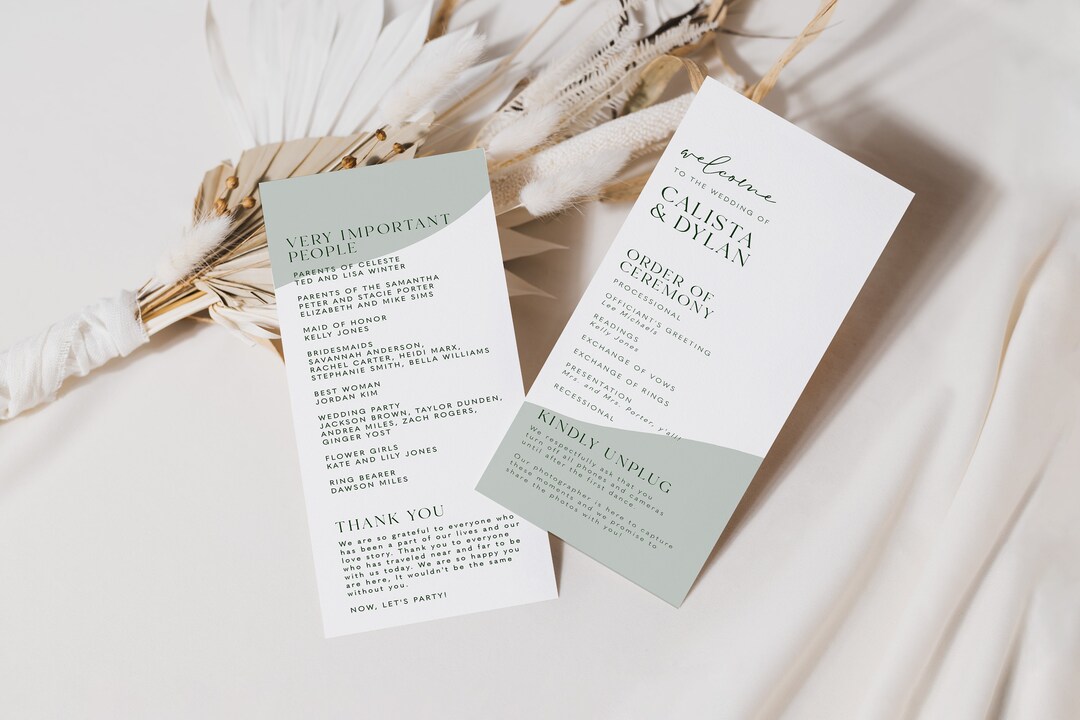 Modern Abstract Wedding Program Template, Printable Dip Dyed Ceremony Order, Bridal Party List ...