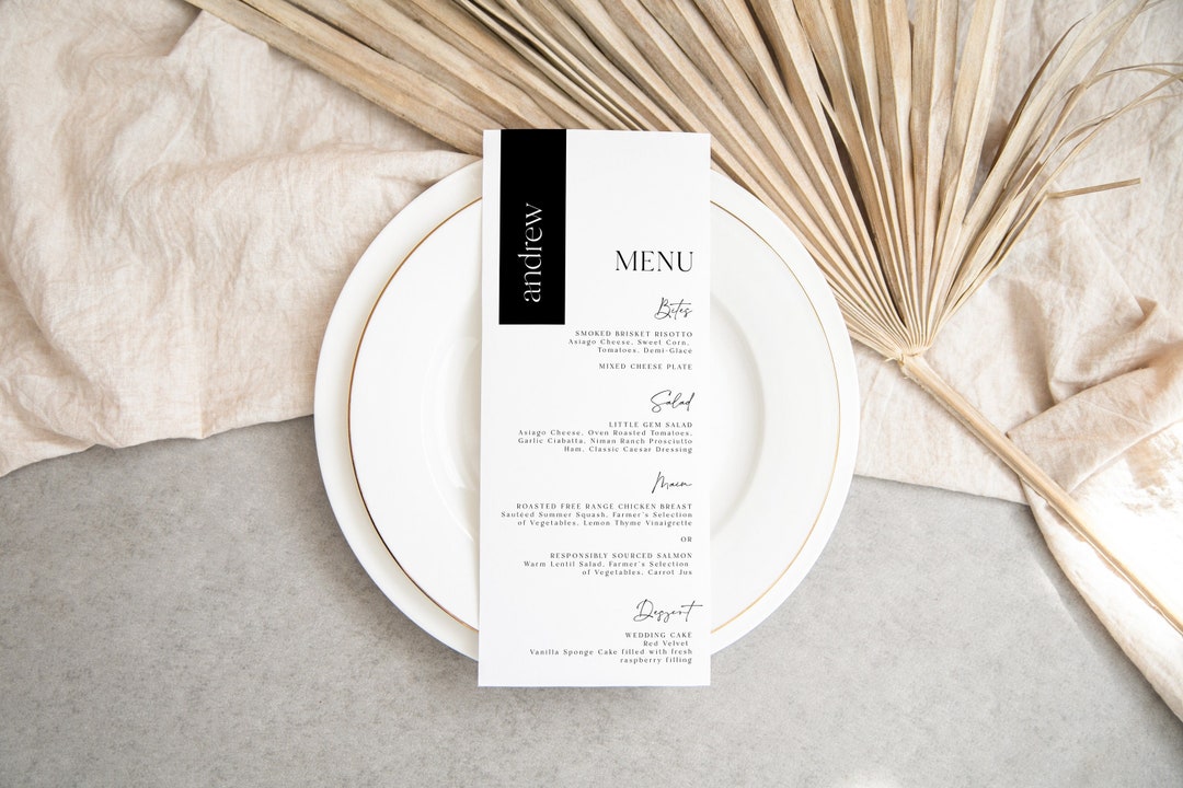 Wedding Menu Place Card Combo, Printable Personalized All-in-one Dinner ...