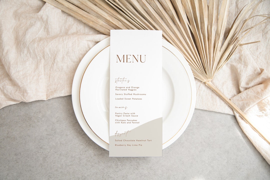 Organic Wedding Menu Template, Printable Beige Earth Tone Menus ...