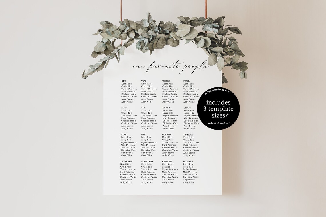 Printable Seating Chart Template Minimalist Black and White | Etsy