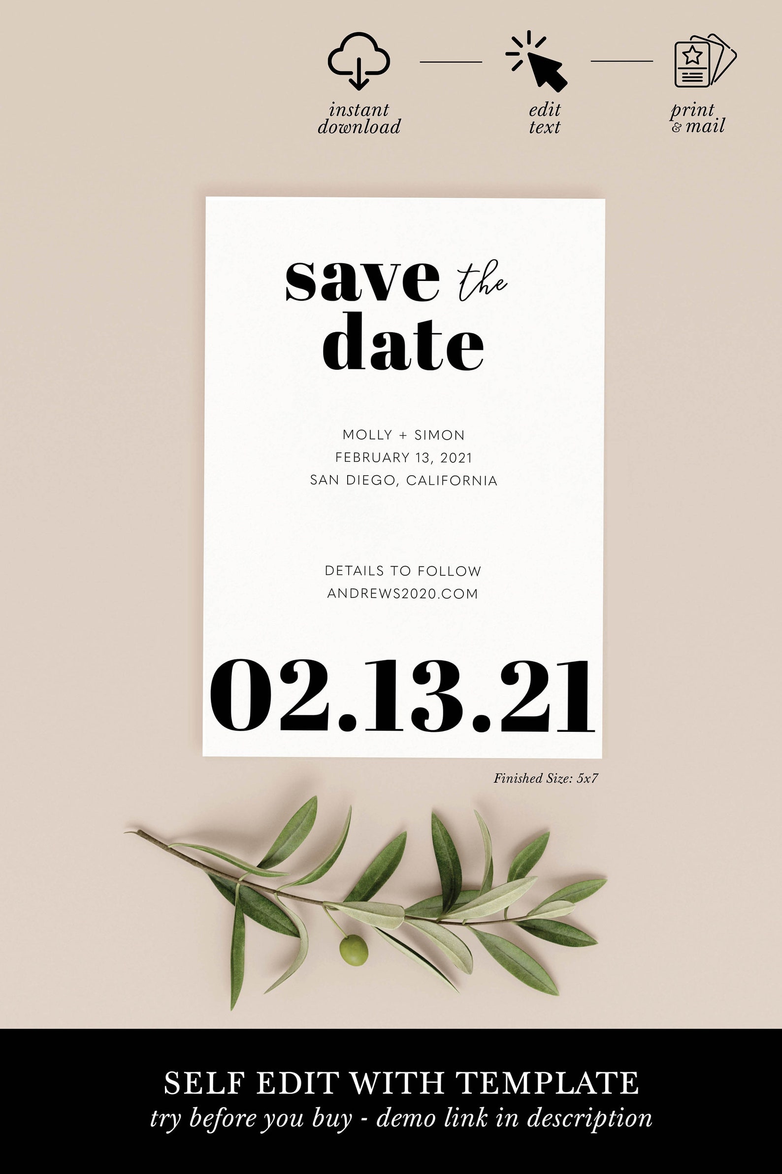 Simple Save the Date Template Black and White Save the Date | Etsy