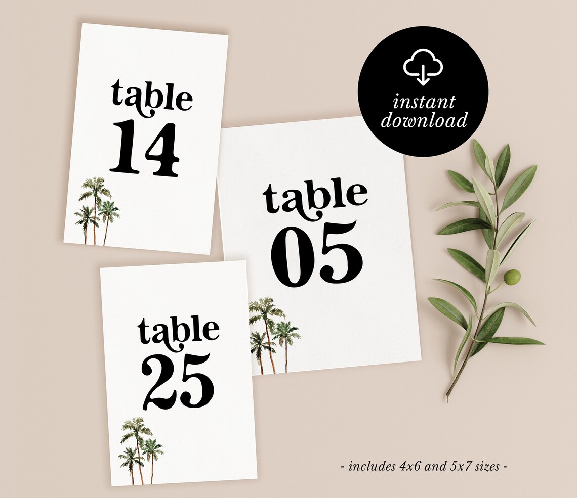 Tropical Table Numbers Printable Wedding Table Numbers - Etsy